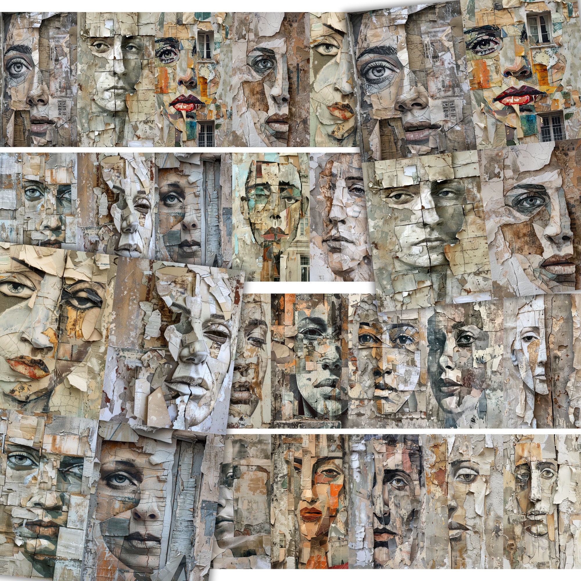Rustic Face Portraits Vintage Digital Paper Kit, 20 Unique Images, Junk ...