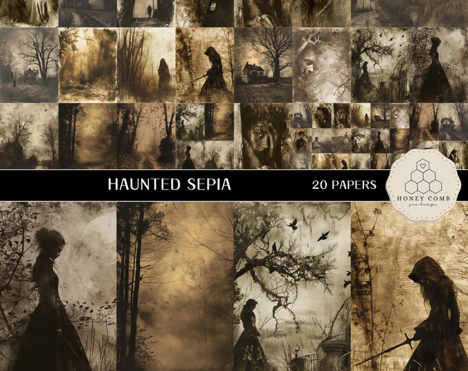 Haunted Sepia Paper Pack: Vintage Gothic Scrapbook Papers, 20 Digital ...