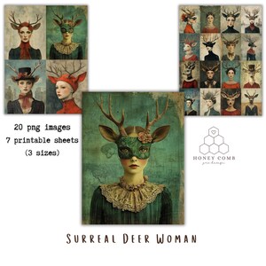 Surreal Deer Woman Collage Kit 20 Images, 3 Sizes, Whimsical Digital ...