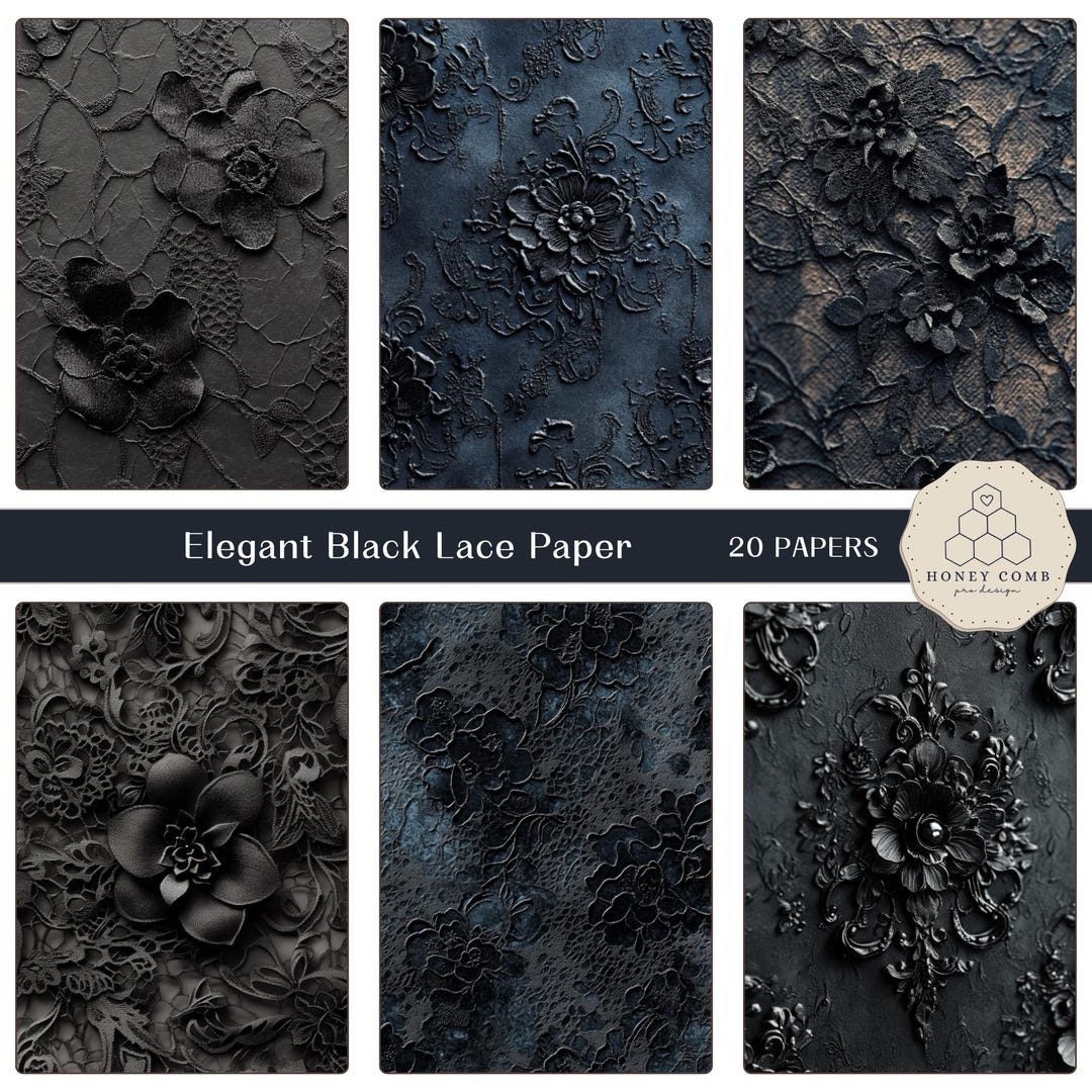 Elegant Black Lace Digital Paper Kit - 20 Intricate Lace Designs + 7 ...