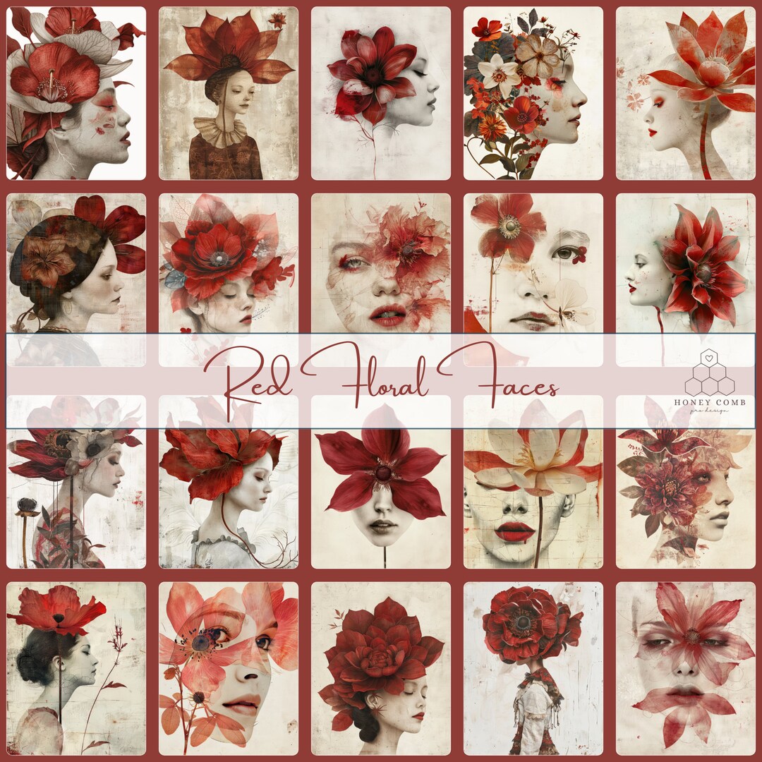Red Floral Faces Faces in Art Paper Collection for Scrapbooking & Junk ...