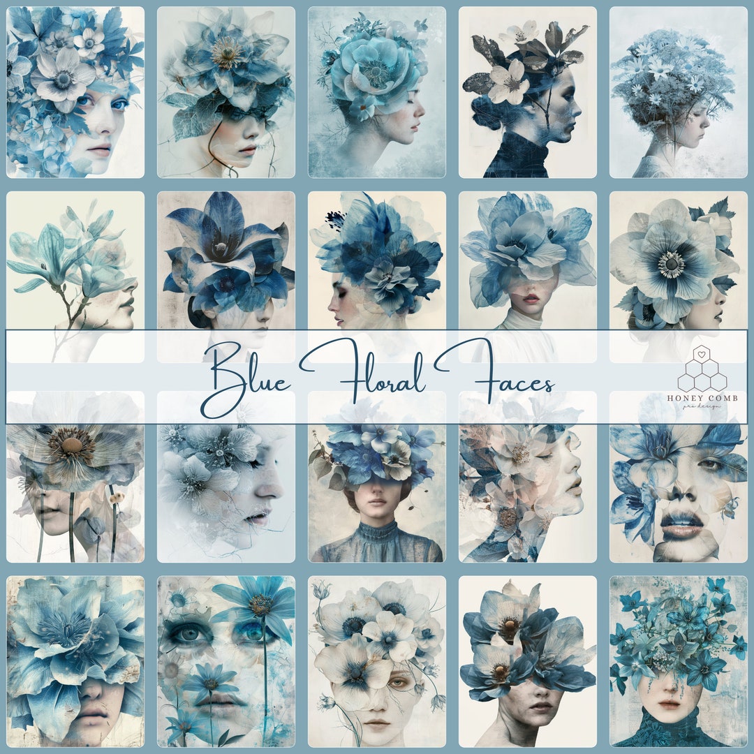 Blue Floral Faces Faces in Art Paper Collection for Scrapbooking & Junk ...