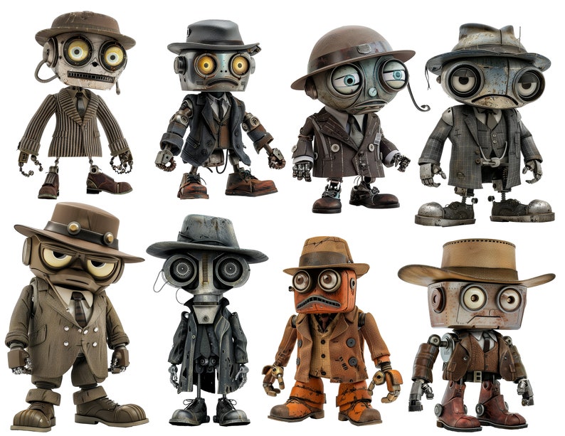 Retro Robo-gangsters 43 Klunky Robot Clipart & 16 Backdrops, Commercial ...