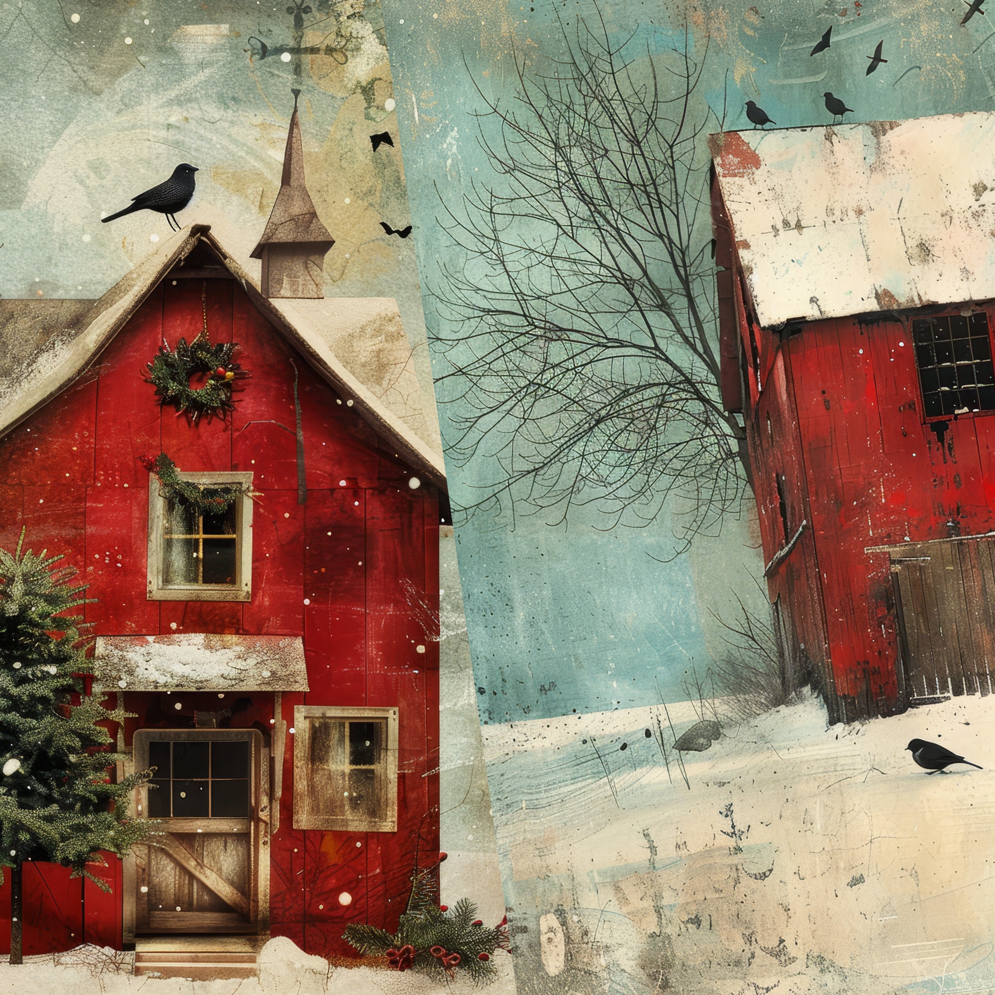 Whimsical Christmas Barn Papers Kit - 20 Portrait Papers + 7 Printable ...