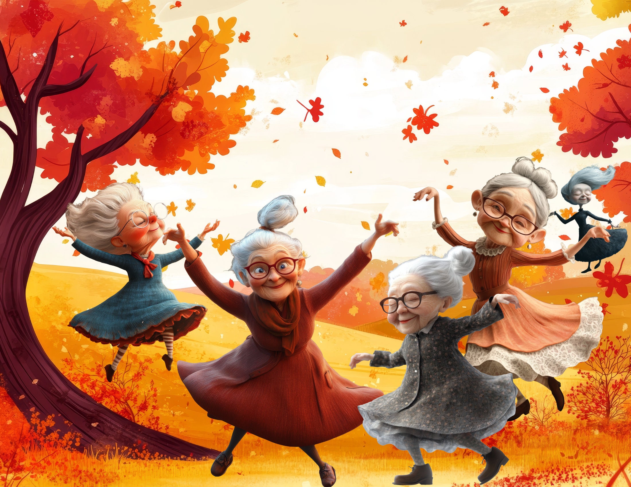 Groovy Grandma Gala Clipart & Backgrounds Dancing Grandma Digital Kit ...