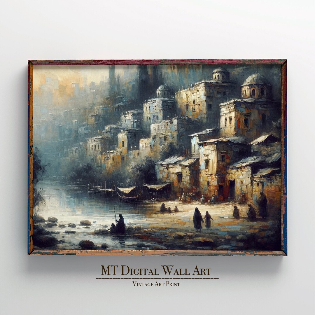 Ancient Community From Old Times With Acrylic Cool Gloomy Tones That ...