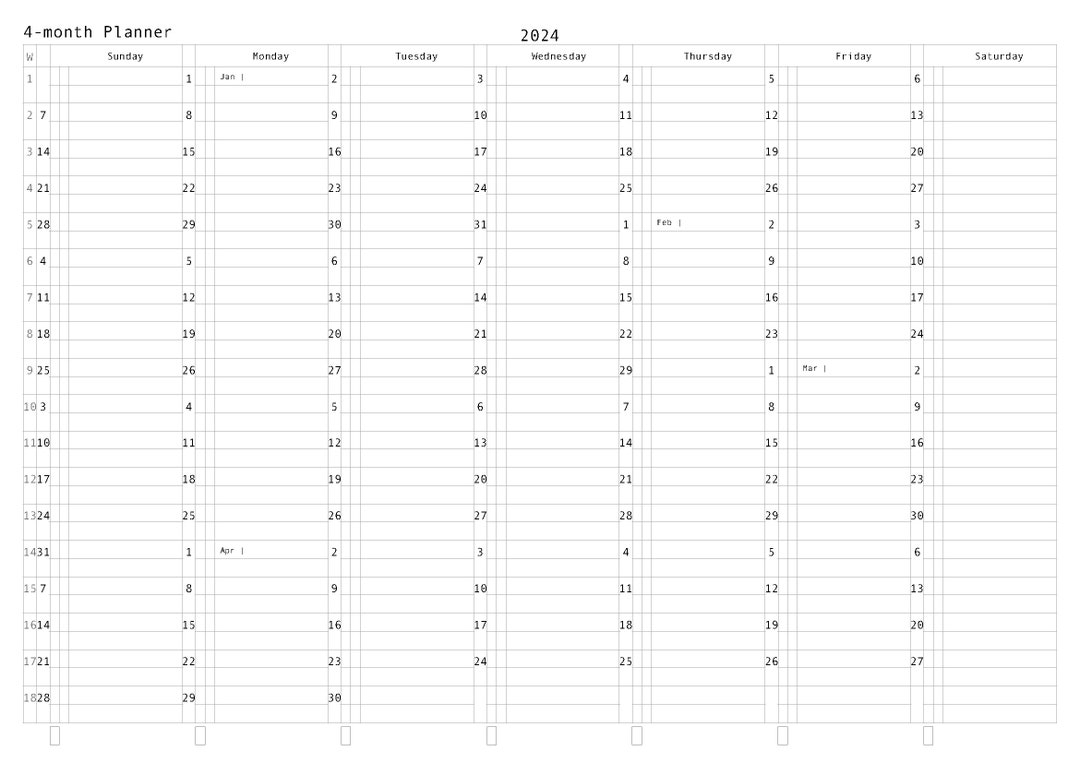 4-month Planner Calendar Printable A4 Landscape 2014 - Etsy