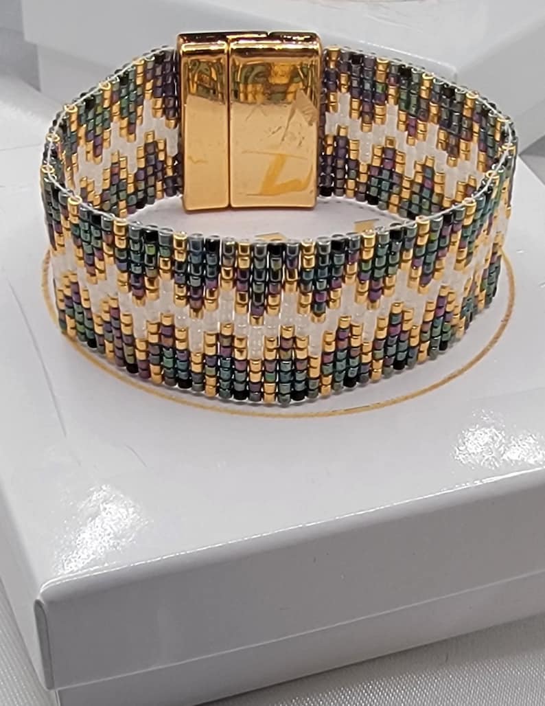 Geometric Loom Bead Pattern, Gold Miyuki Pattern, Miyuki Delica ...