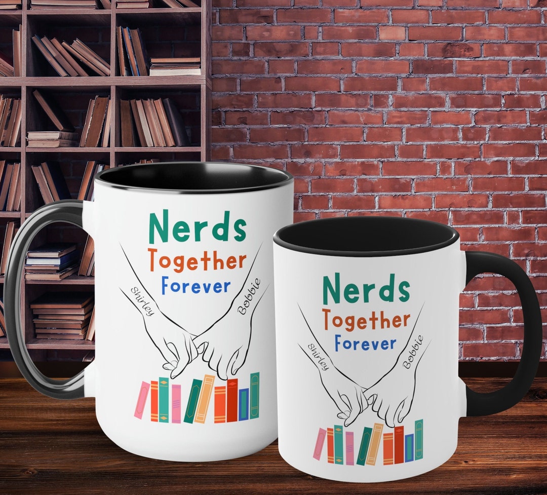 Nerd Couple Book Lovers Personalized Name Mug, Nerds Together Forever ...