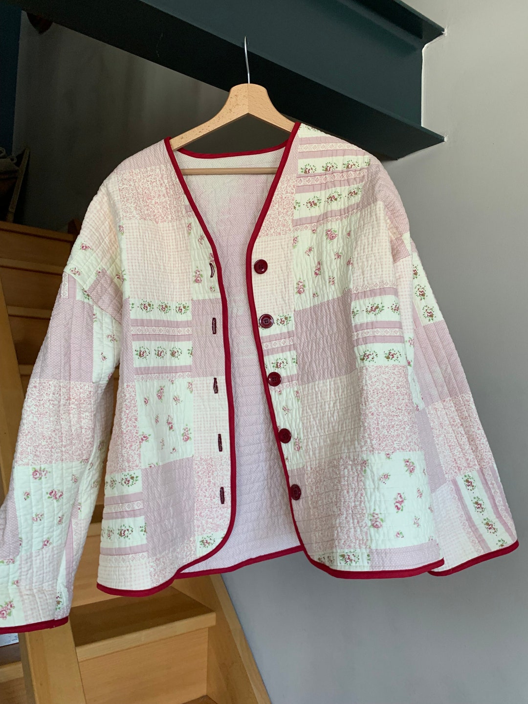 Pink and Burgundy Patchwork Quilted Jacket - Etsy