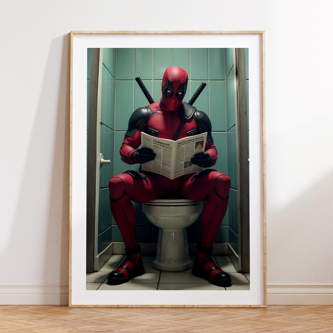 Deadpool Reading Newspaper Print, Home Wall Decor, Superhero Print ...