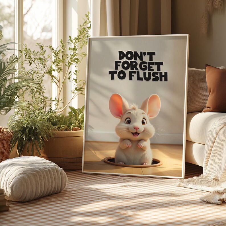 Don't Forget to Flush Mouse Print, Bathroom Wall Decor, Animal Wall Art ...