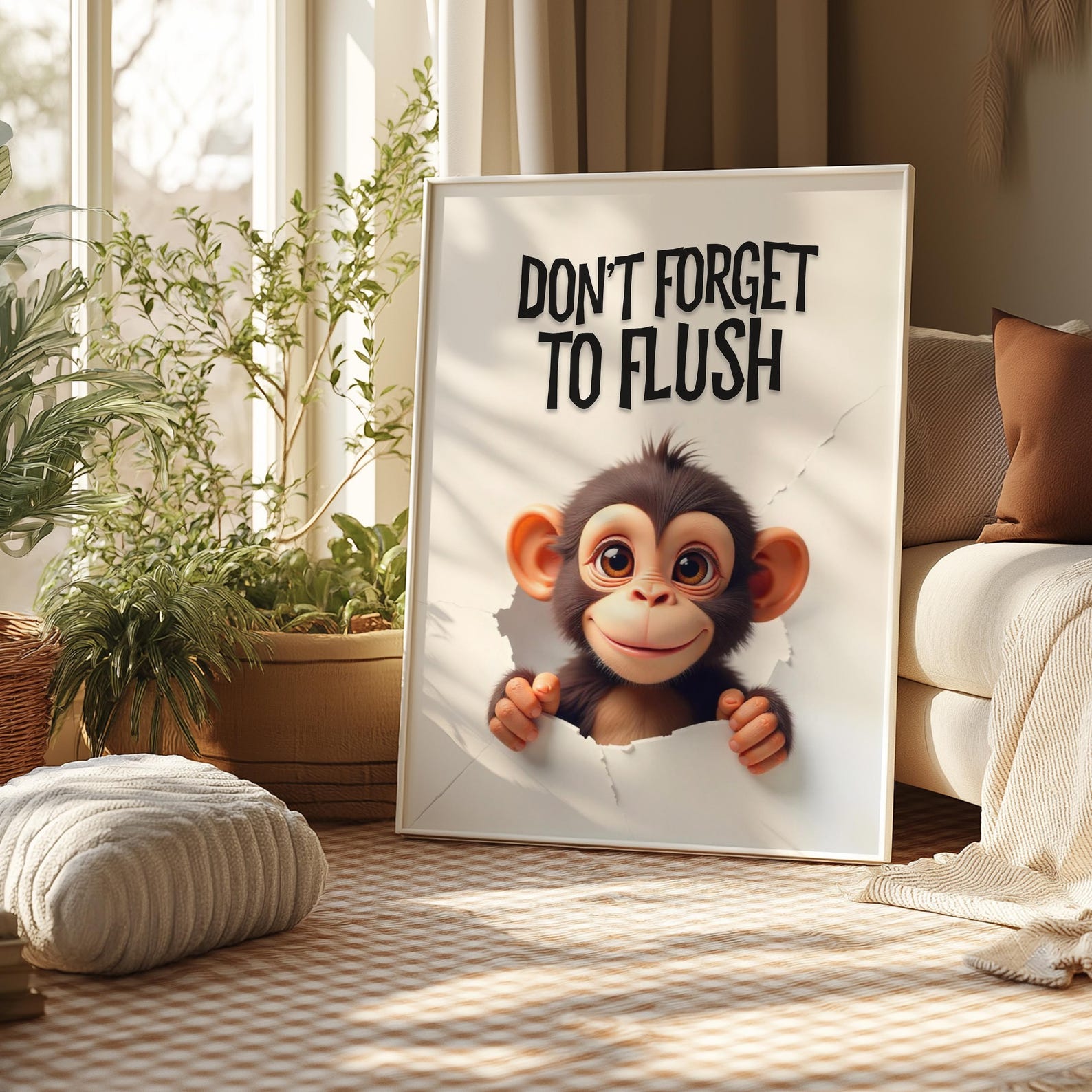 Don't Forget to Flush Monkey Print, Bathroom Wall Decor, Animal Wall ...