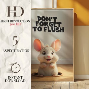 Don't Forget to Flush Mouse Print, Bathroom Wall Decor, Animal Wall Art ...