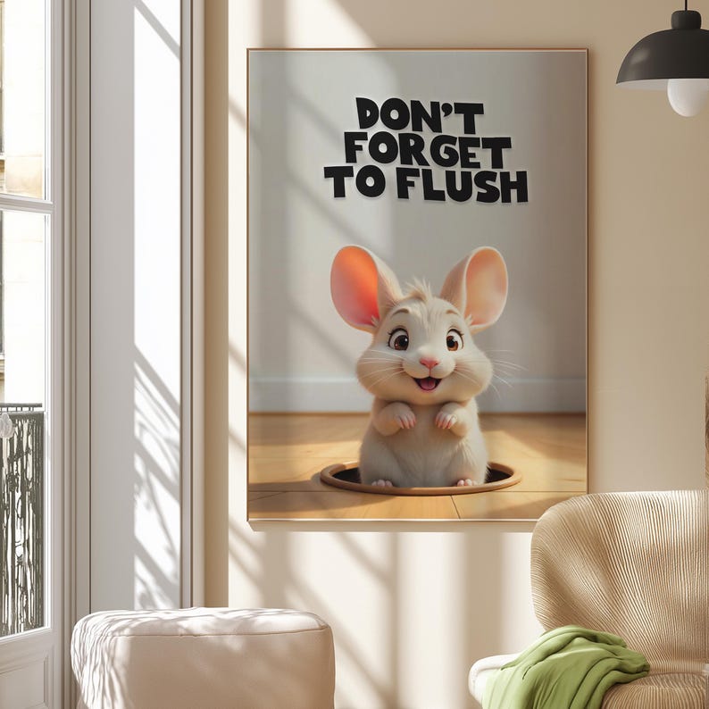 Don't Forget to Flush Mouse Print, Bathroom Wall Decor, Animal Wall Art ...