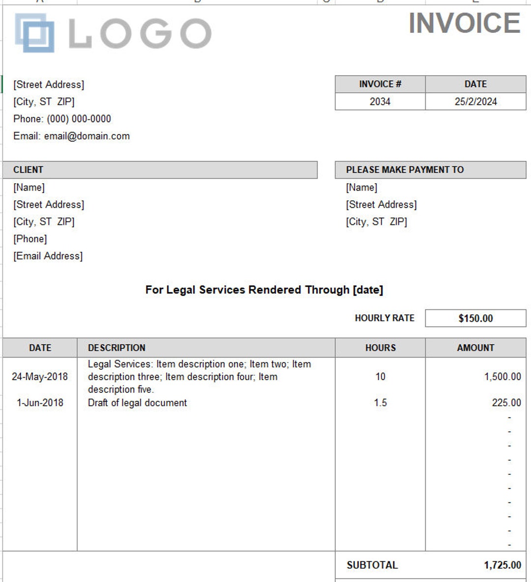Editable Billing Invoice Template Etsy - Etsy