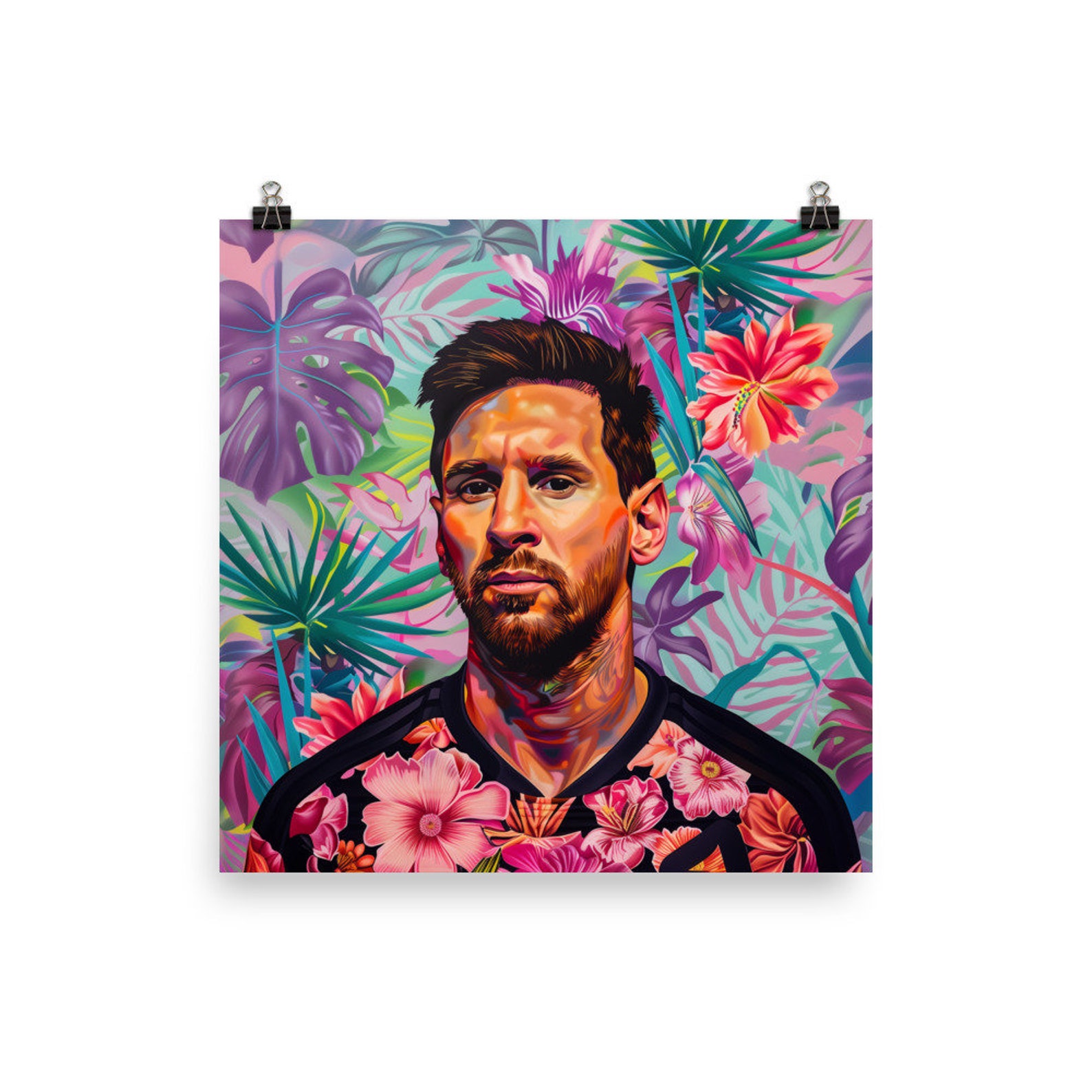 Lionel Messi Art Print Inter Miami Tropical Background Soccer Legend ...