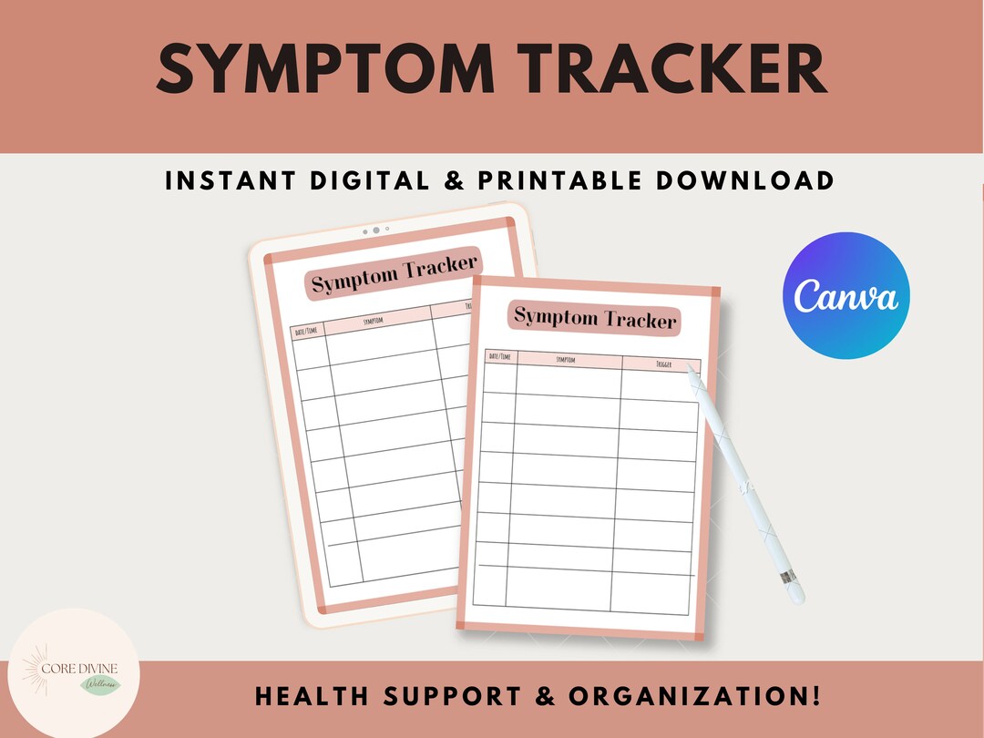 Symptom Tracker, Printable Medical Planner, Pain Tracker, Symptoms ...