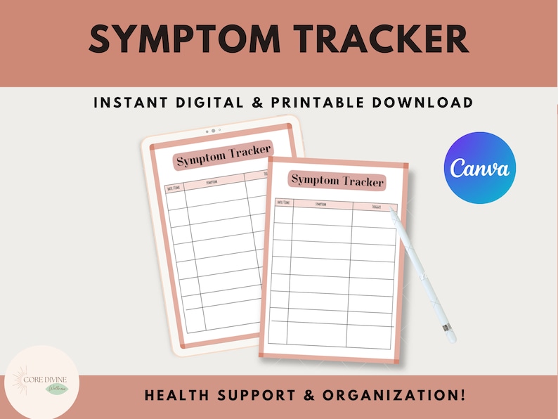 Symptom Tracker, Printable Medical Planner, Pain Tracker, Symptoms ...