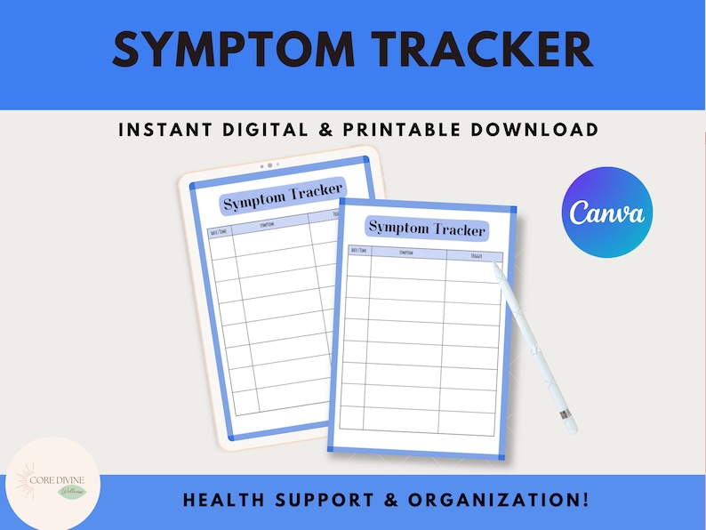 Symptom Tracker, Printable Medical Planner, Pain Tracker, Symptoms ...