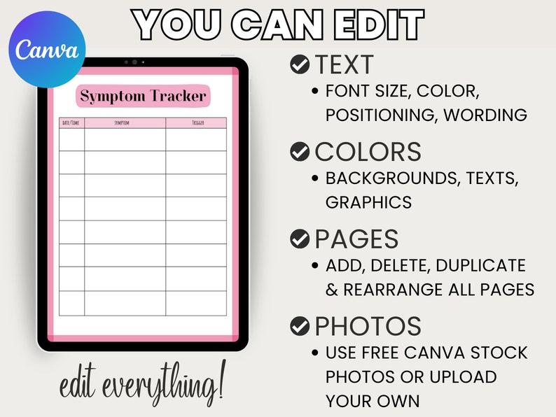 Symptom Tracker, Printable Medical Planner, Pain Tracker, Symptoms ...