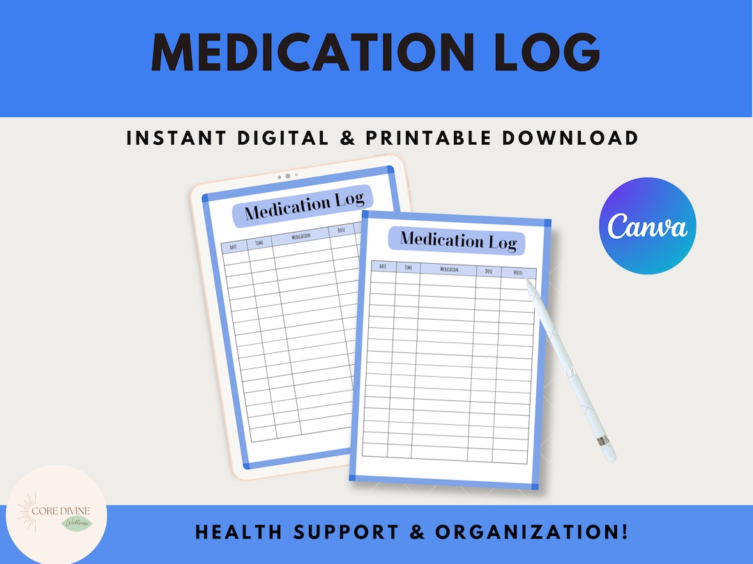 Medication Log Printable, Medication Tracker, Medication Reminder List ...