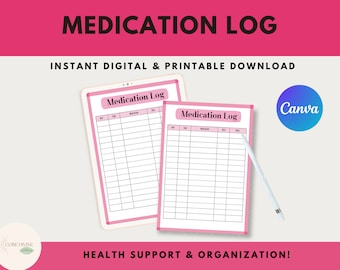 Medication Log Printable, Medication Tracker, Medication Reminder List ...
