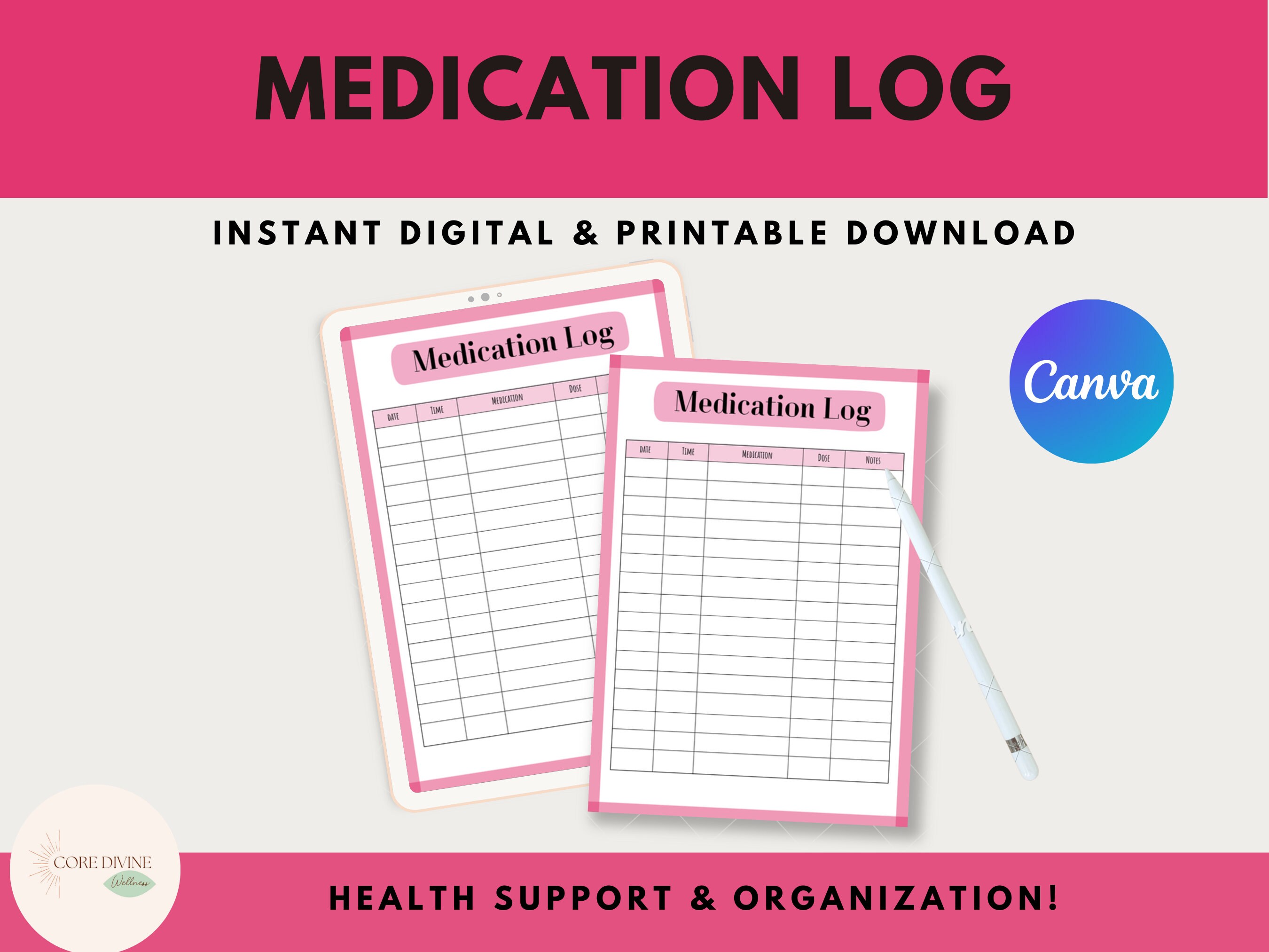 Medication Log Printable, Medication Tracker, Medication Reminder List ...