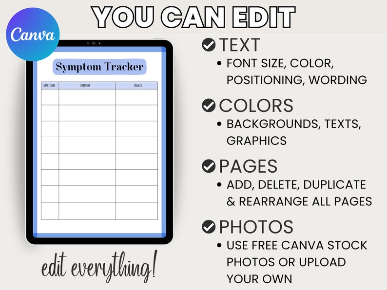 Symptom Tracker, Printable Medical Planner, Pain Tracker, Symptoms ...