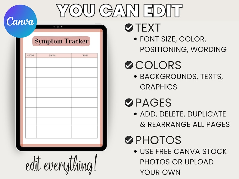 Symptom Tracker, Printable Medical Planner, Pain Tracker, Symptoms ...