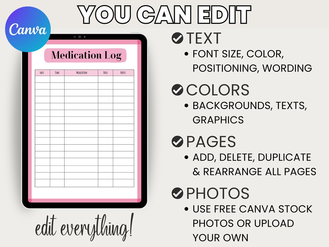 Medication Log Printable, Medication Tracker, Medication Reminder List ...