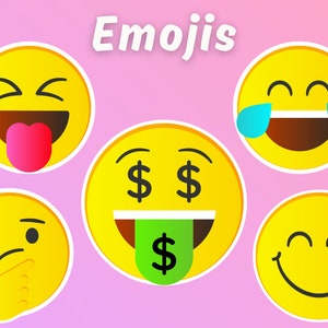 30 Emoji Stickers, Digital Printable Stickers, Emojis Designs, Fun ...