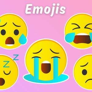 30 Emoji Stickers, Digital Printable Stickers, Emojis Designs, Fun ...