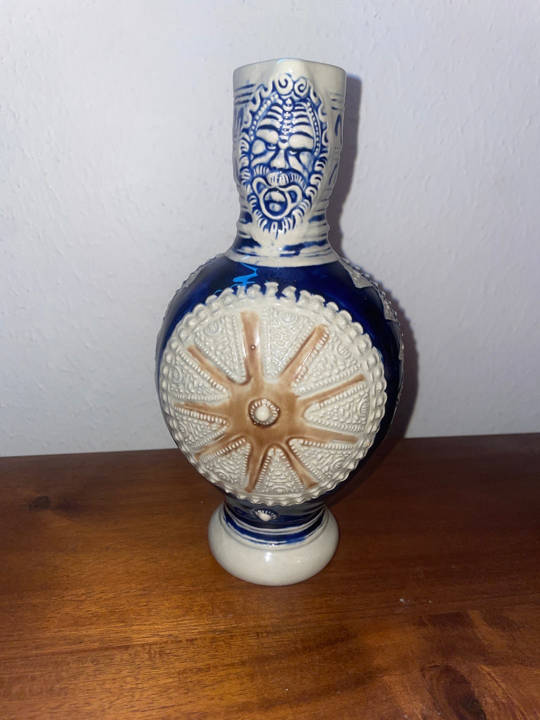 Thewalt German Bearded Man Griffith Face Pitcher Blue Gray Saltglaze ...