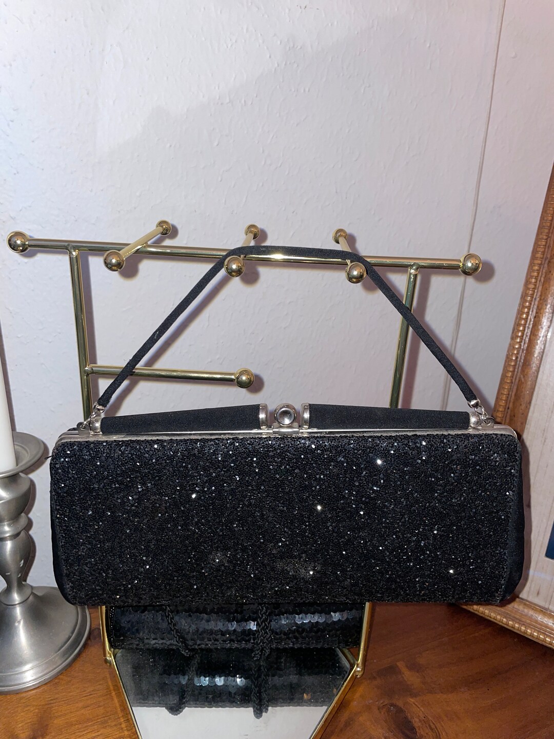Vintage Black Hard Sequin Unique Closure Evening Bag - Etsy