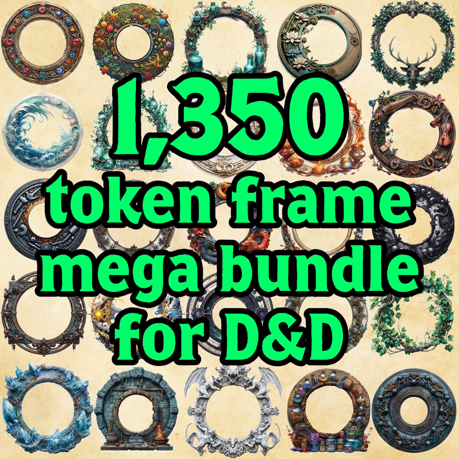 1350 Token Border Frames Bundle - Dnd TTRPG - Unique Transparent Pngs ...