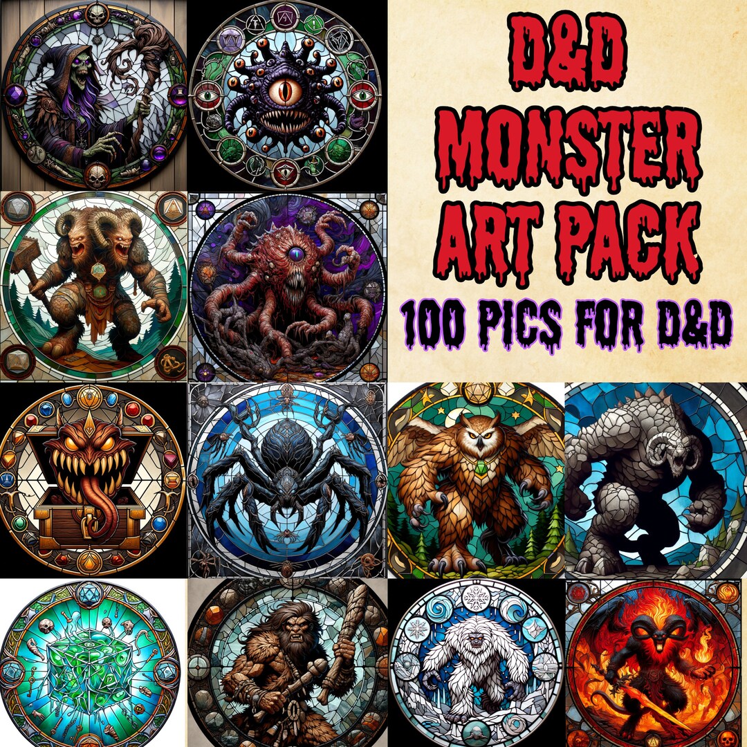 100 D&D Monster Art Pack - Stained Glass Art Style - Digital Download ...