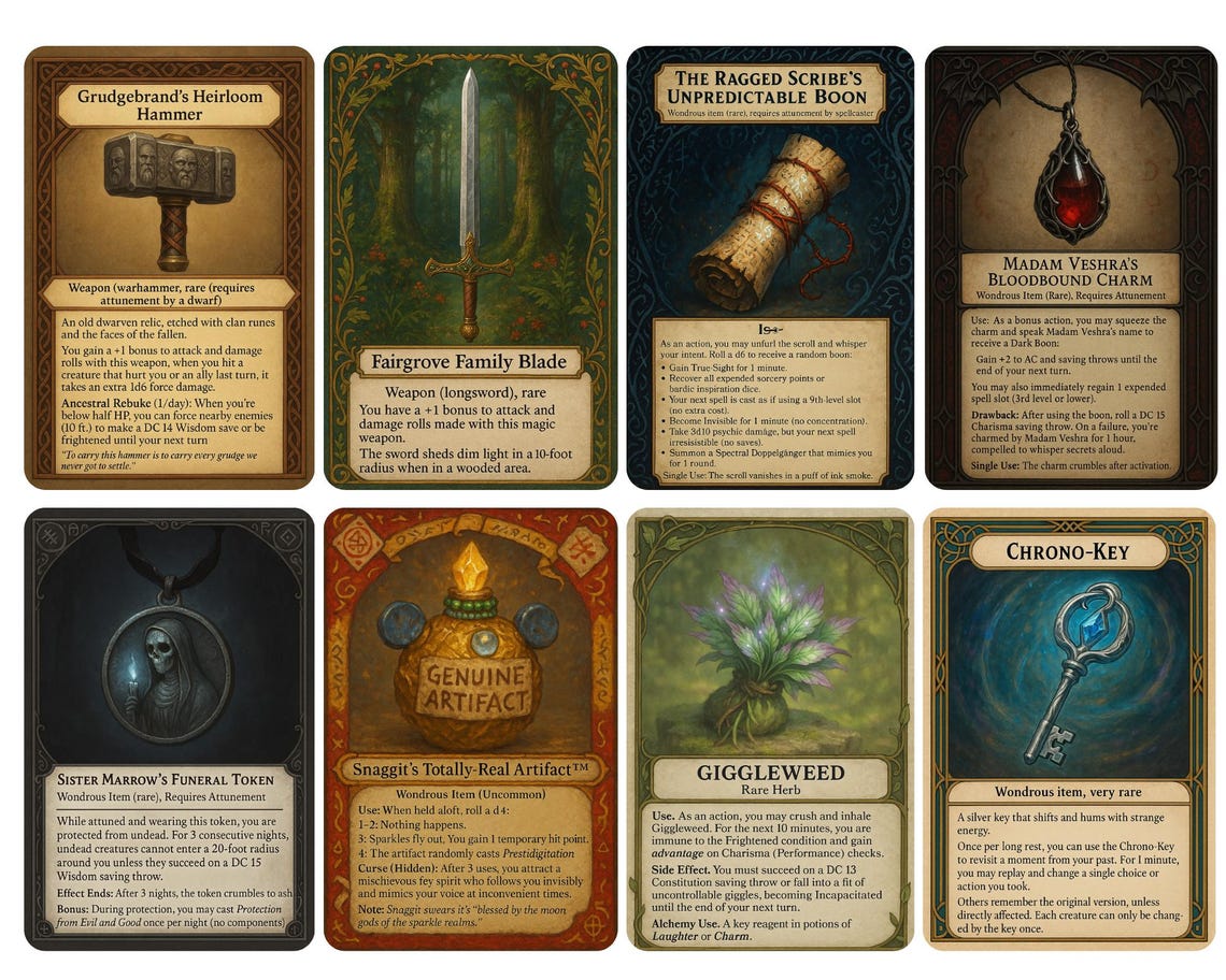 100 Printable Dnd 5e Magic Item and Weapon Cards - Fantasy Loot Deck ...