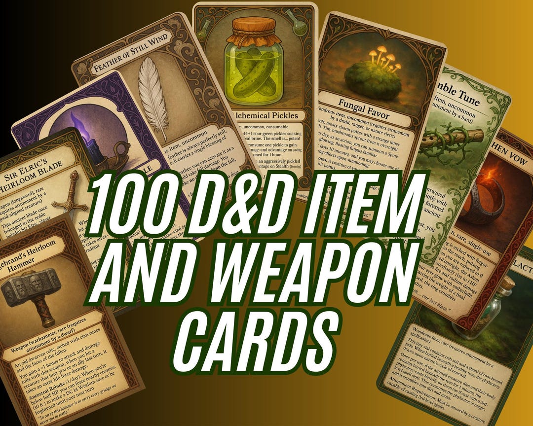 100 Printable Dnd 5e Magic Item and Weapon Cards - Fantasy Loot Deck ...