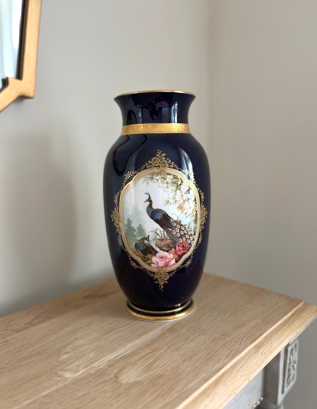 Navy Blue and Gold Noritake Vase With Peacock Design - Etsy