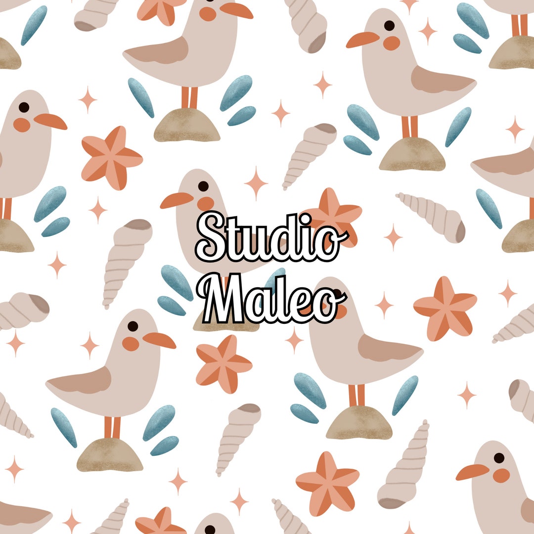 Seamless Pattern - Seagull, Seashell and Starfish - Etsy