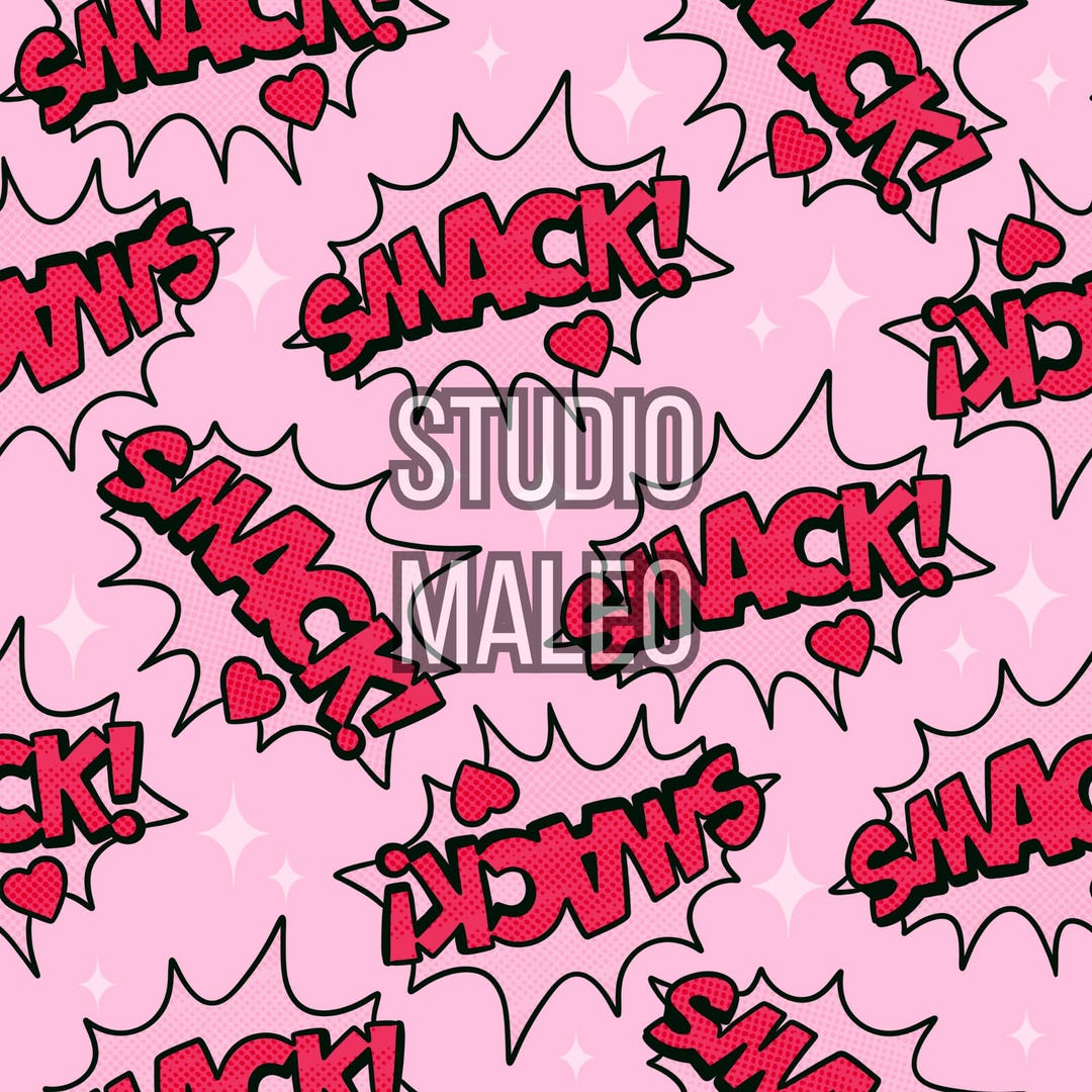 Pink Pop Art Comic Smack Hearts Kawaii Romantic Cartoon Illustration ...