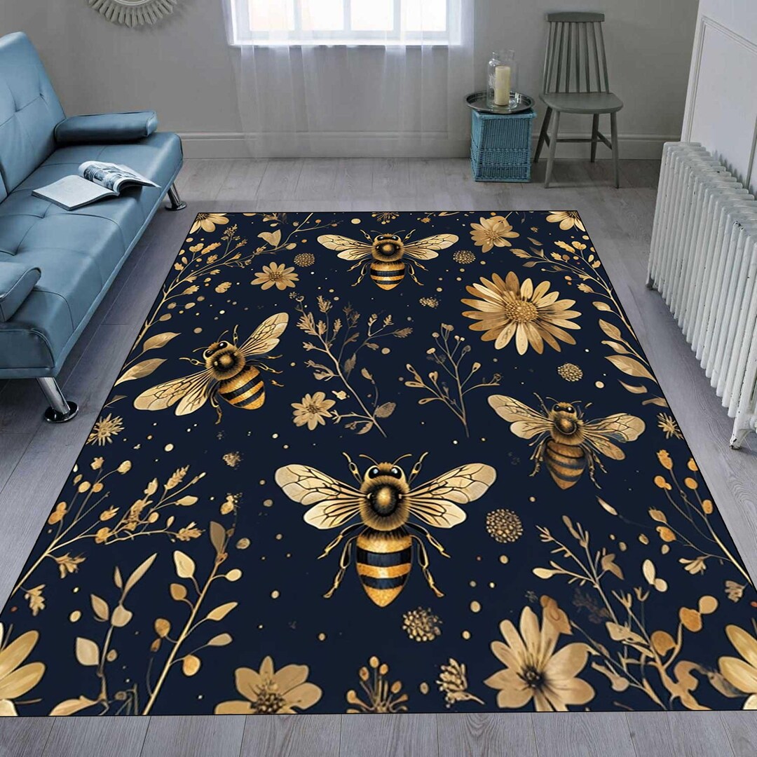 Bumblebee Area Rug: Gothic Floral Bee Pattern, Washable Custom Decor - Etsy