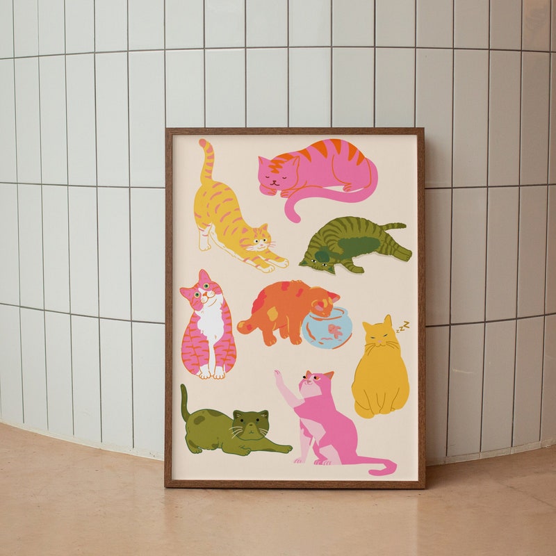 Cat Retro Poster Art - Etsy