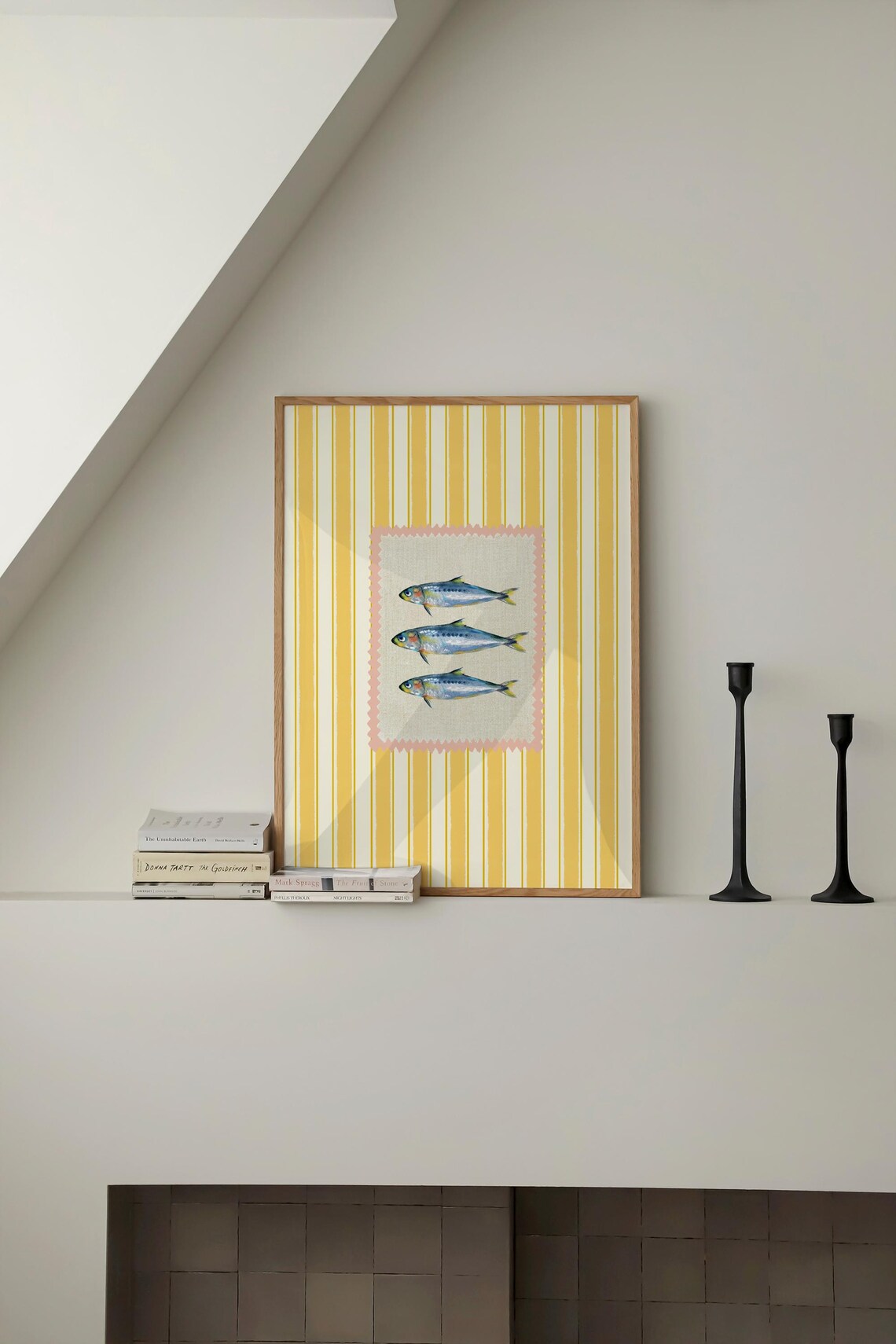 Vintage Sardines Fish Yellow Pink Stripe Trendy Aesthetic Kitchen Wall ...
