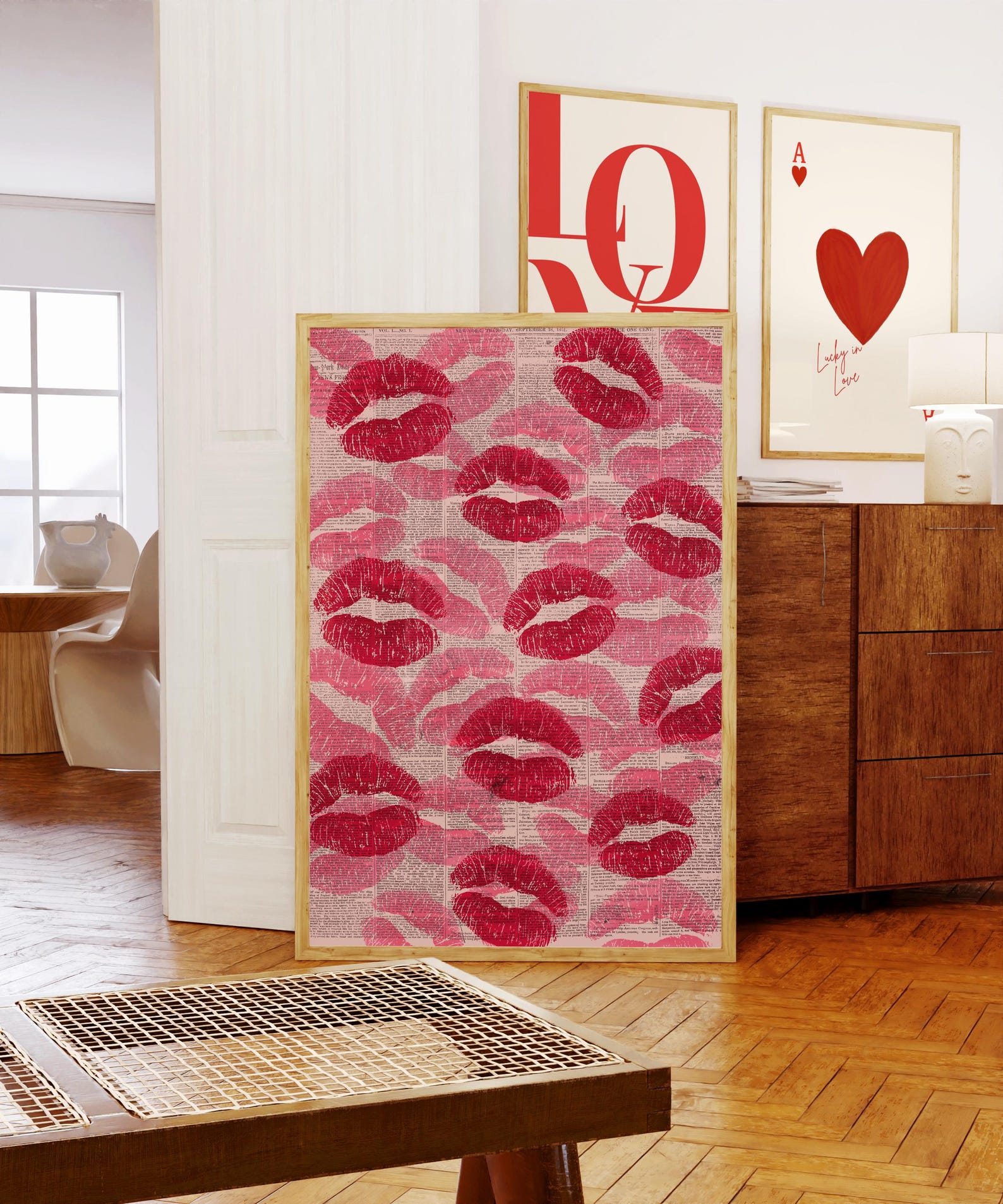 Kiss Lips Poster: 70s Retro Red Pink Wall Art (digital Download) - Etsy