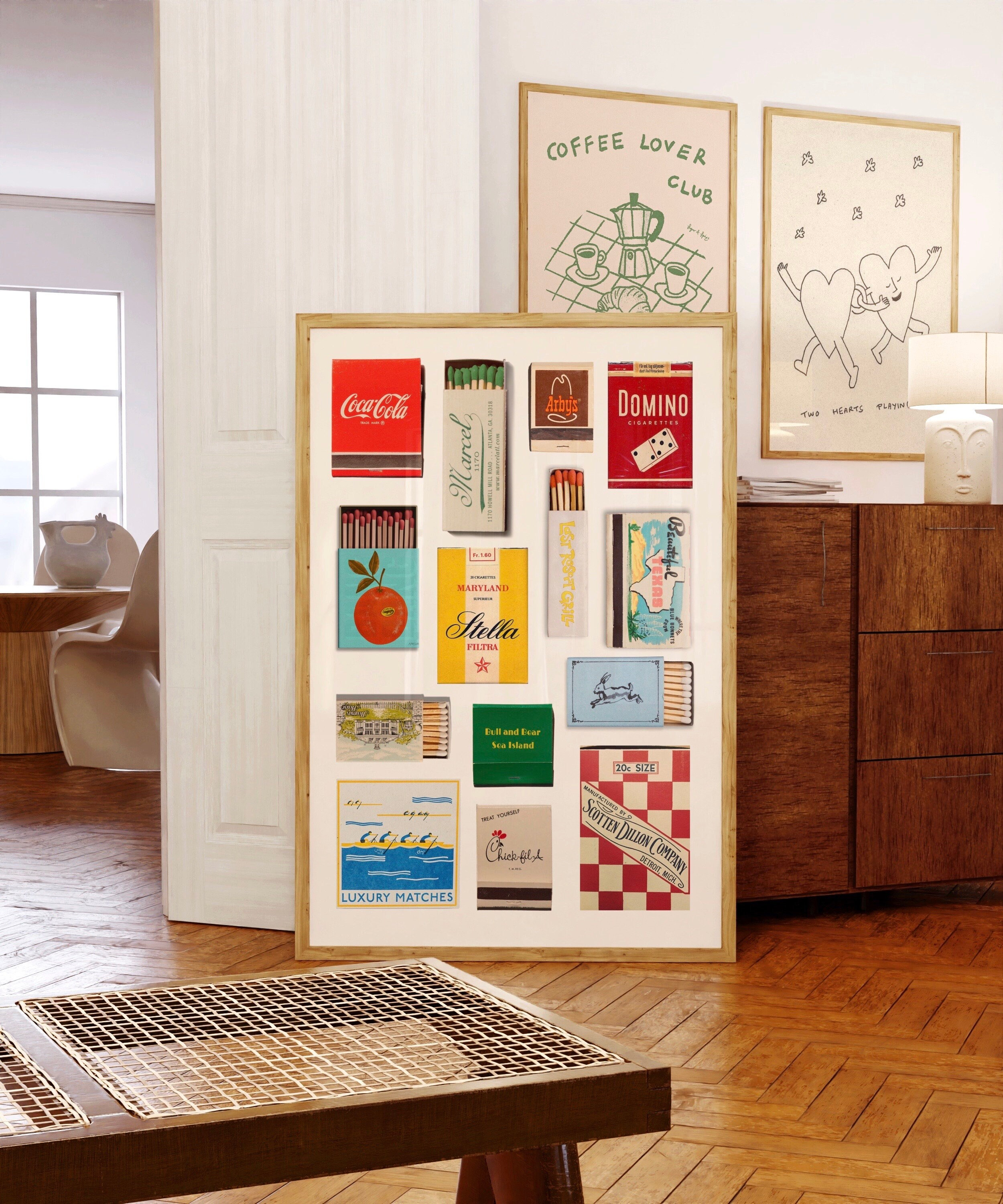 Vintage Matchbox Print, Trendy Matches Poster, Retro Usa Matchbook Wall ...