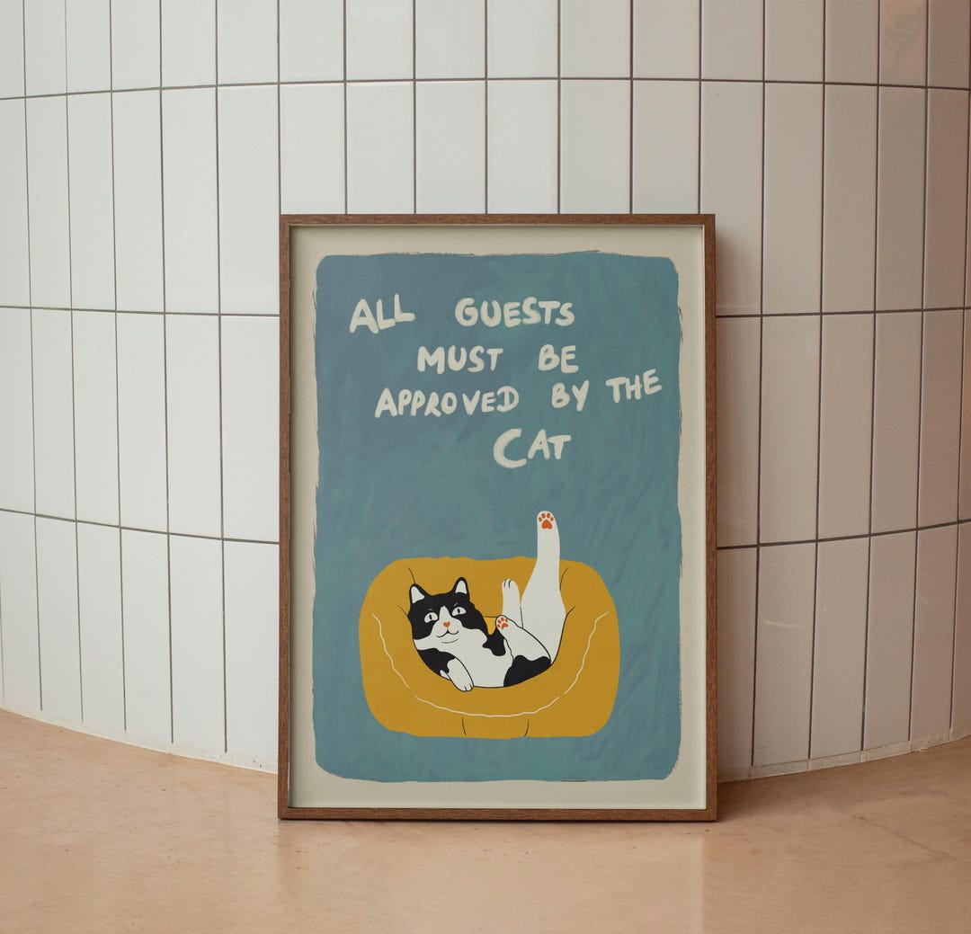 Cat Digital Wall Art Print, Funny Cat Poster, Cute Kitten Illustration ...