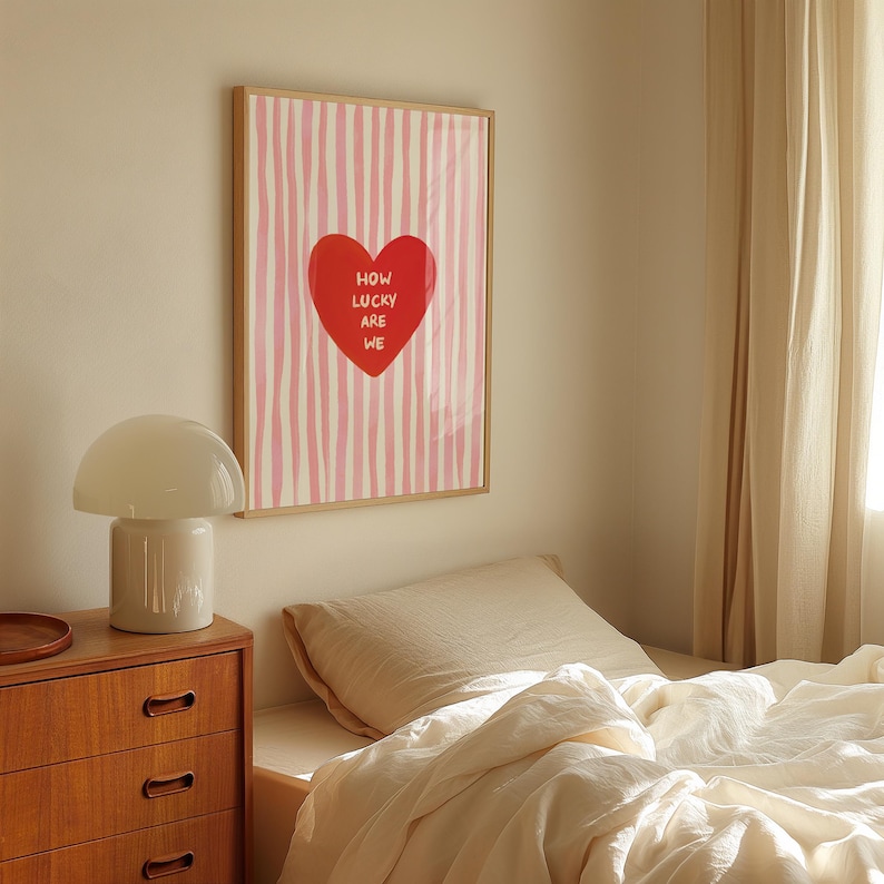 Love Poster Quote Print Pink Red Stripe 70s Retro Vintage Poster Print ...