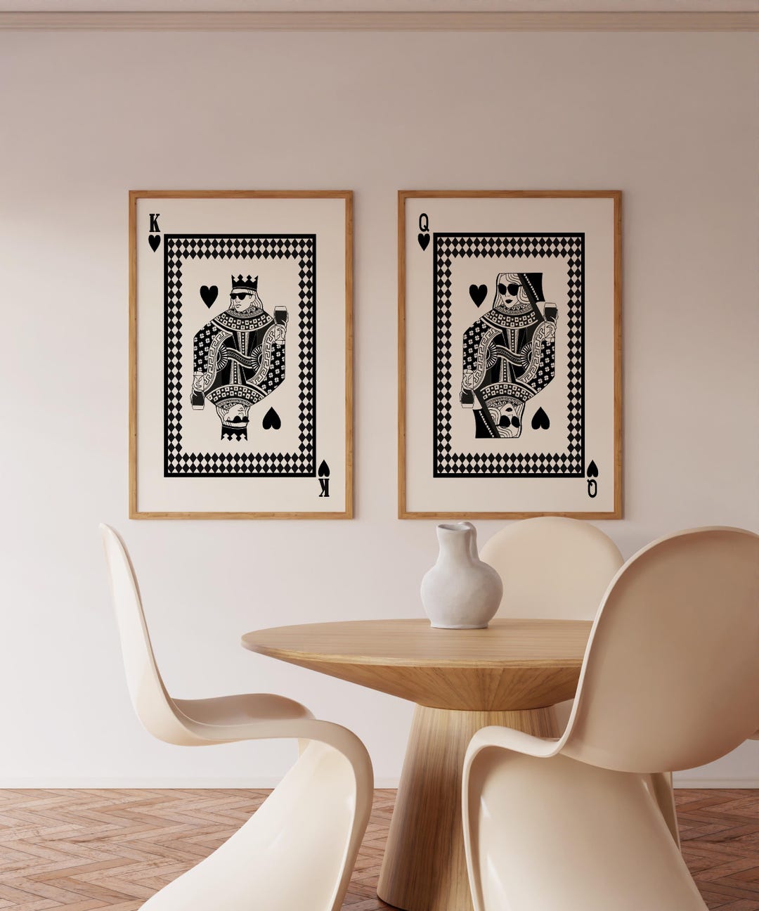 Queen and King of Hearts Art Print Set, Retro Playing Card Prints ...